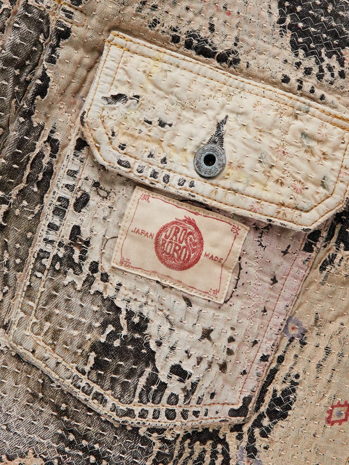 PROLETA-RE-ART - Uroboros Distressed Embroidered Bandana-Print Denim ...