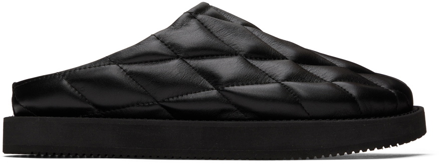 Y's Black Quilted Leather Slippers