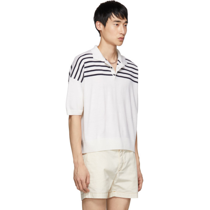 Loewe White and Blue Wool Striped Polo Loewe