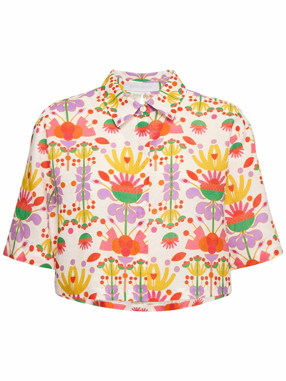 BORGO DE NOR Alani Printed Cotton & Linen Crop Shirt Borgo de Nor
