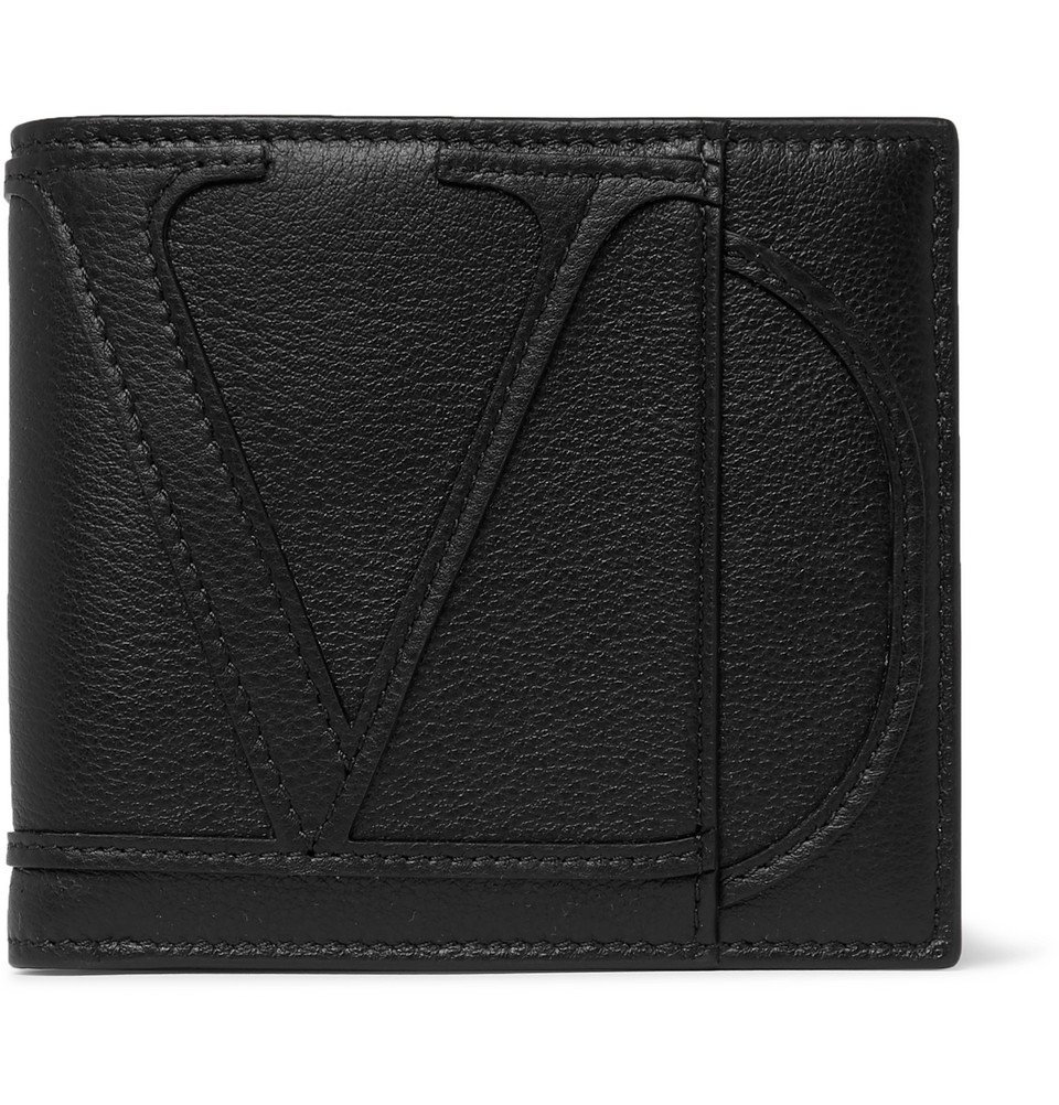 Valentino - Logo-Appliquéd Full-Grain Leather Billfold Wallet - Black ...
