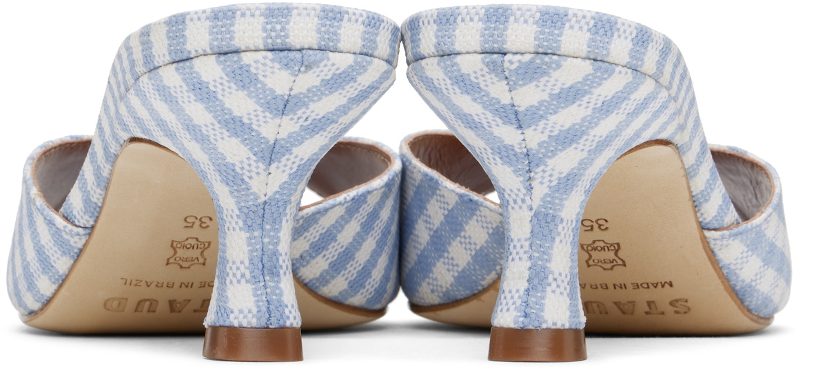 Staud Blue & White Brigitte Mule Heeled Sandals Staud