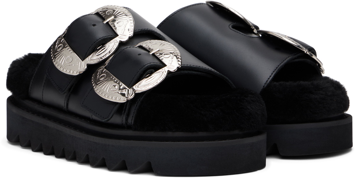 Toga Pulla Black Teddy Double Strap Buckled Sandals Toga Pulla