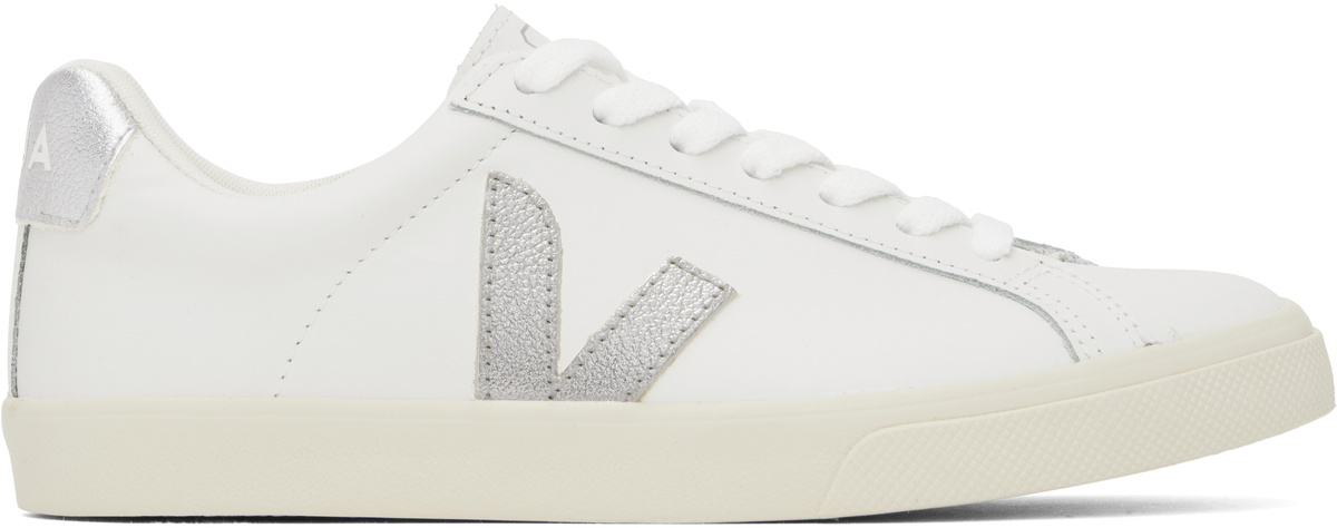 VEJA White & Silver Esplar Leather Sneakers VEJA