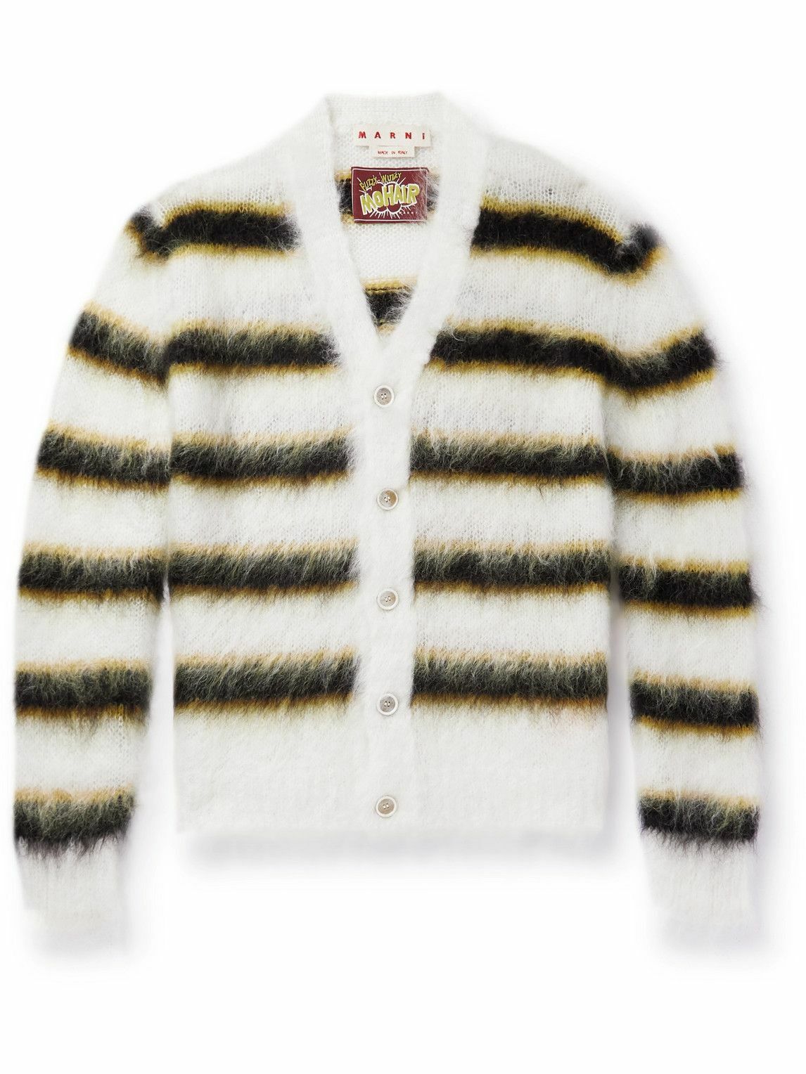 Marni - Striped Brushed Mohair-Blend Cardigan - White Marni