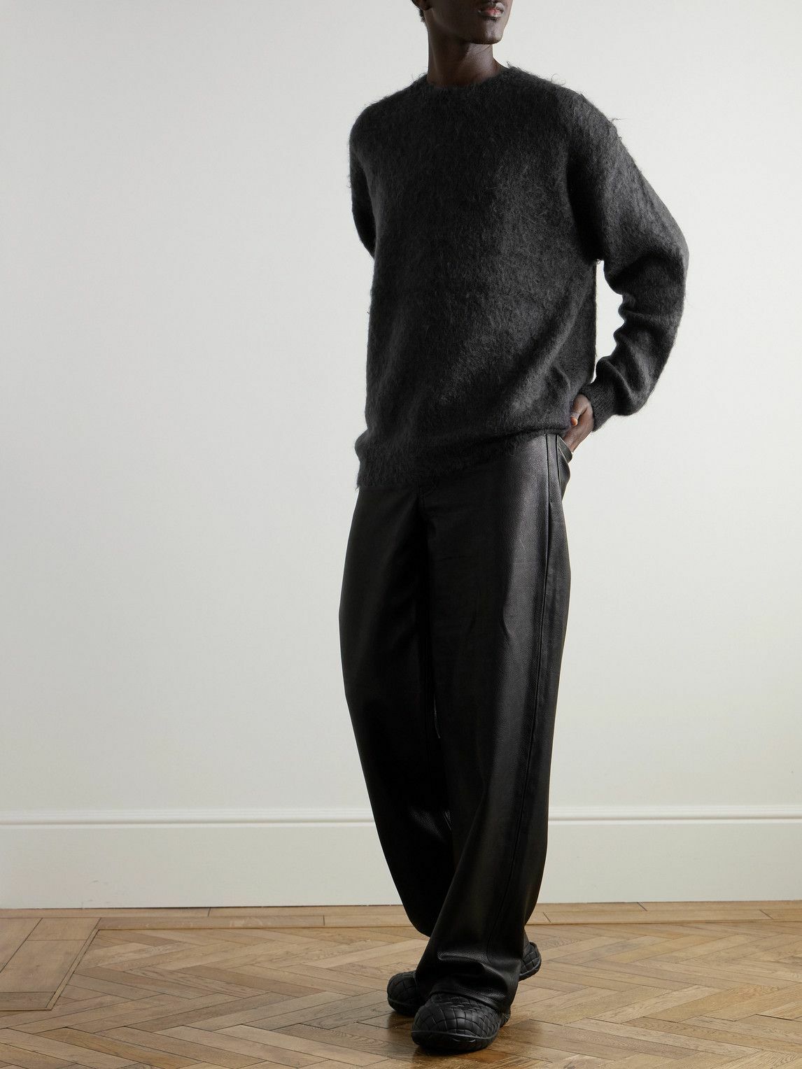 Auralee - Oversized Brushed Mohair and Wool-Blend Sweater - Black Auralee