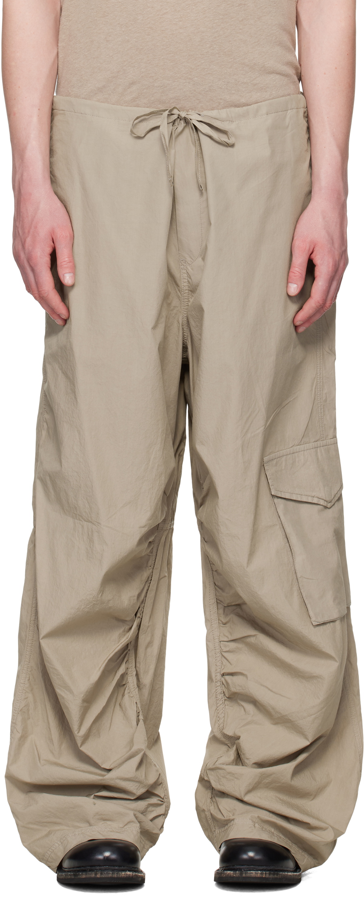HOPE Beige Loose Drawstring Collapse Cargo Pants HOPE