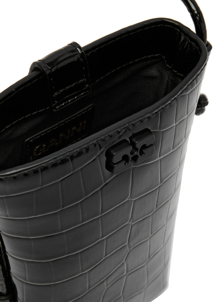 Ganni Bou Crocodile-effect Leather Cross-body bag - Black - One Size GANNI