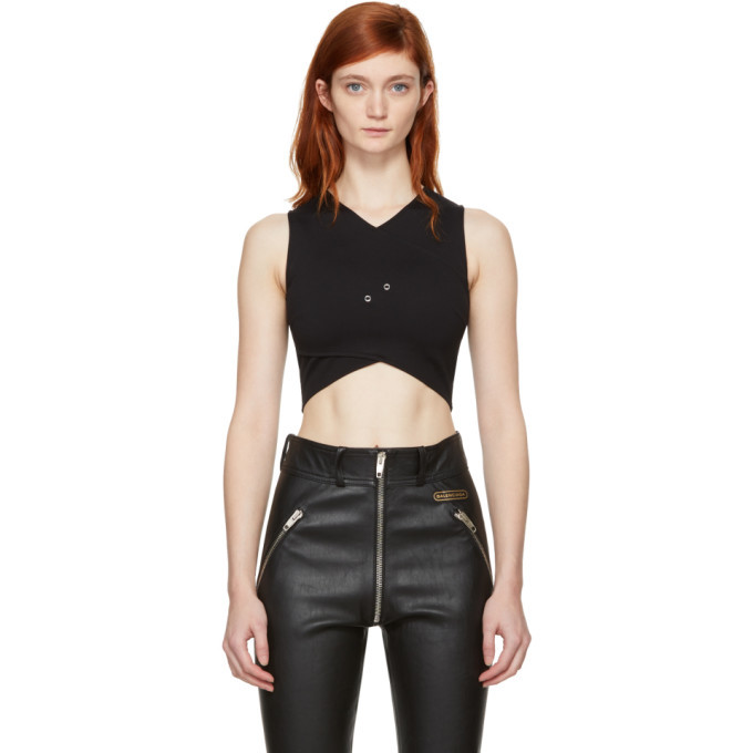 Versus Black Cropped Cross-Over Safety Pin Top Versus