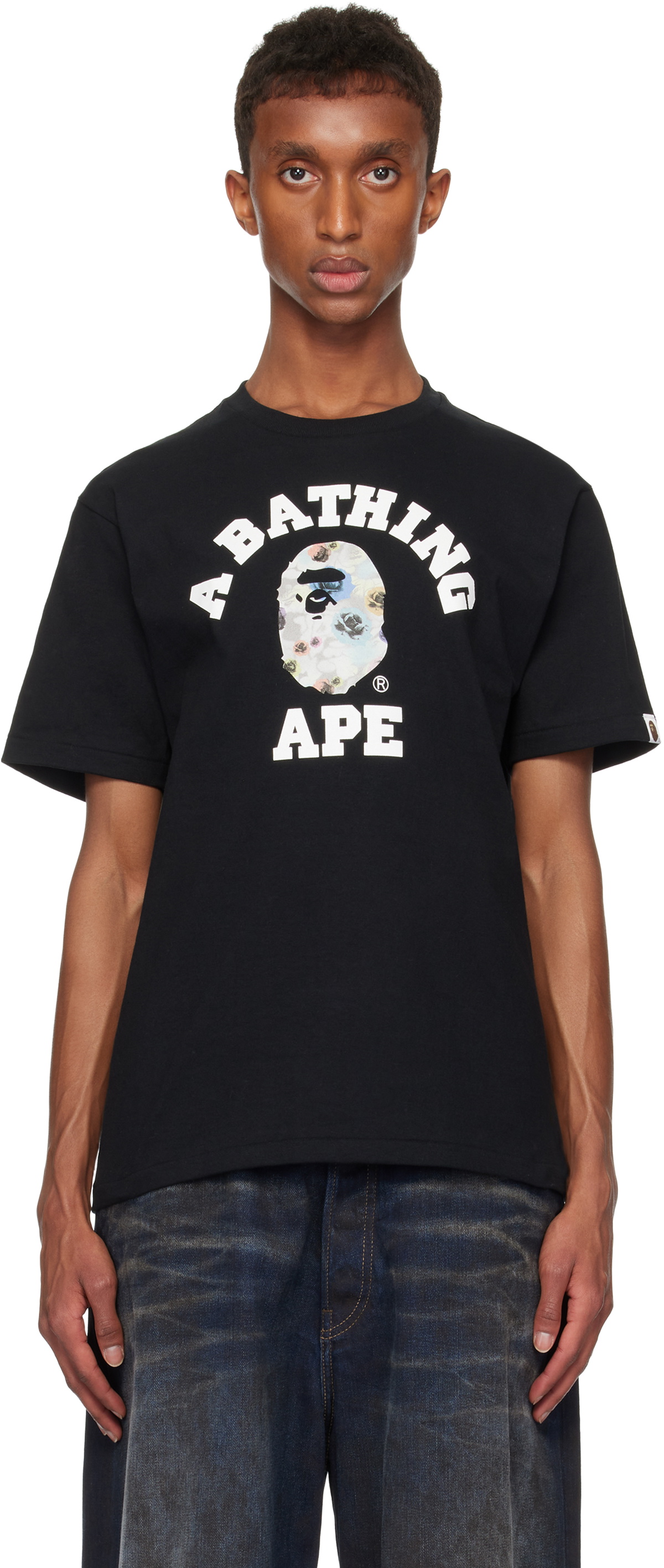 BAPE Black Floral Camo College T-shirt A Bathing Ape