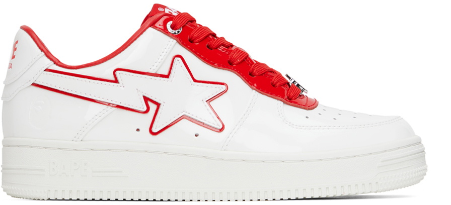 BAPE White & Red Patent Leather Sneakers A Bathing Ape