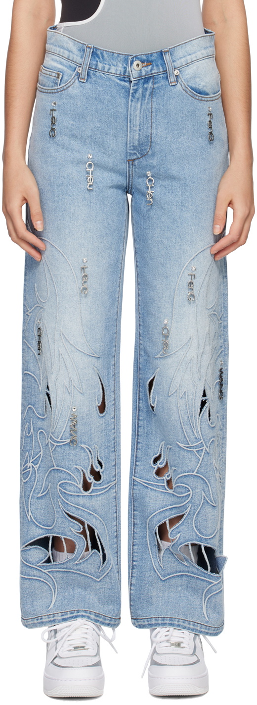 Feng Chen Wang Blue Phoenix Cutout Jeans Feng Chen Wang