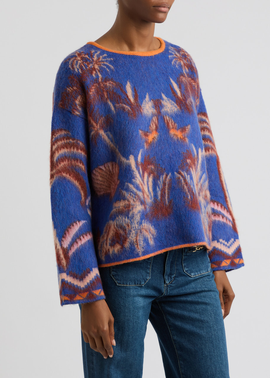 Forte_forte The Sacred Forrest Intarsia Wool-blend Jumper Blue Forte Forte