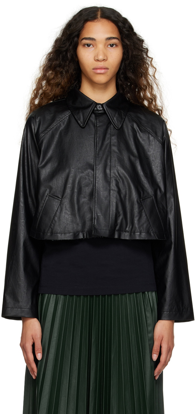 MM6 Maison Margiela Black Cropped Faux-Leather Jacket MM6 Maison Margiela