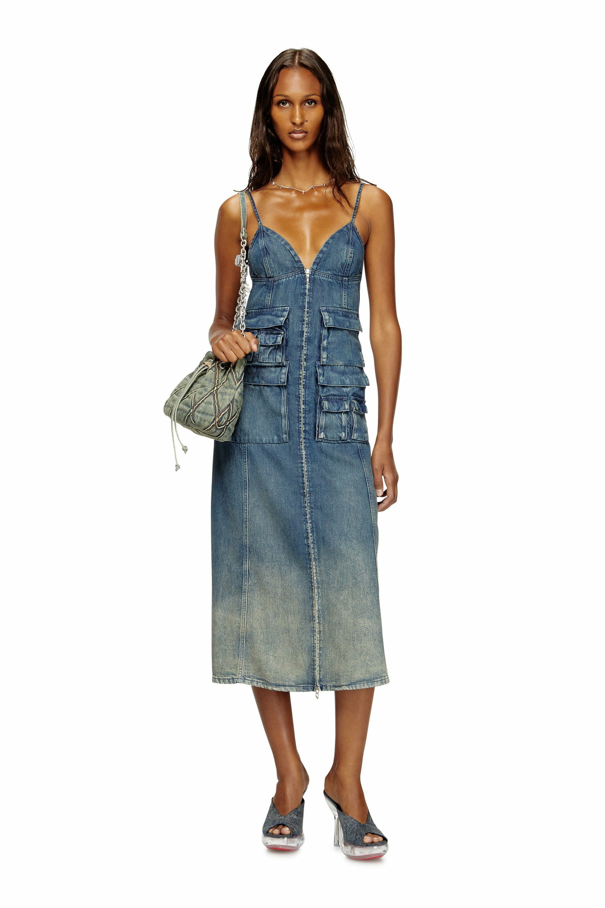 Diesel Dress in fluid laser-worn denim - Dresses Womens in Blue Diesel