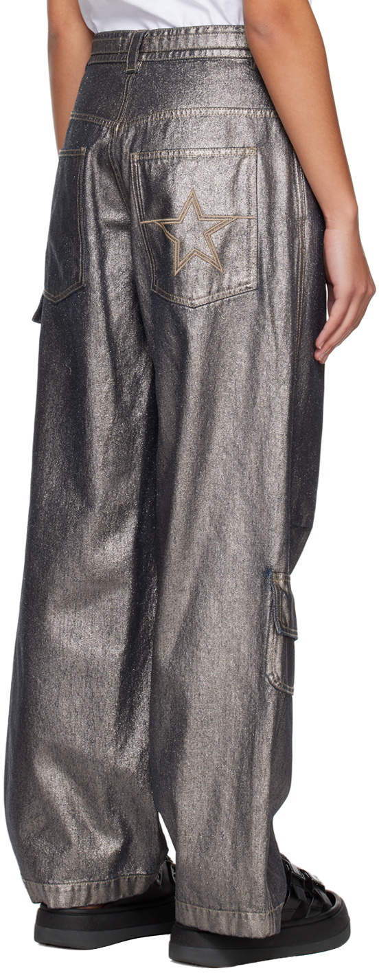 MSGM Gray Glitter Laminated Cargo Jeans MSGM