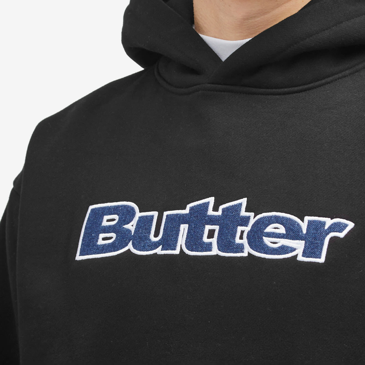 Butter Goods Men's Denim Logo Applique Hoodie in Black Butter Goods