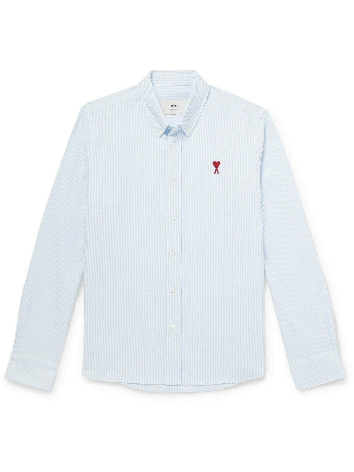 AMI PARIS - ADC Button-Down Collar Logo-Embroidered Striped Cotton ...