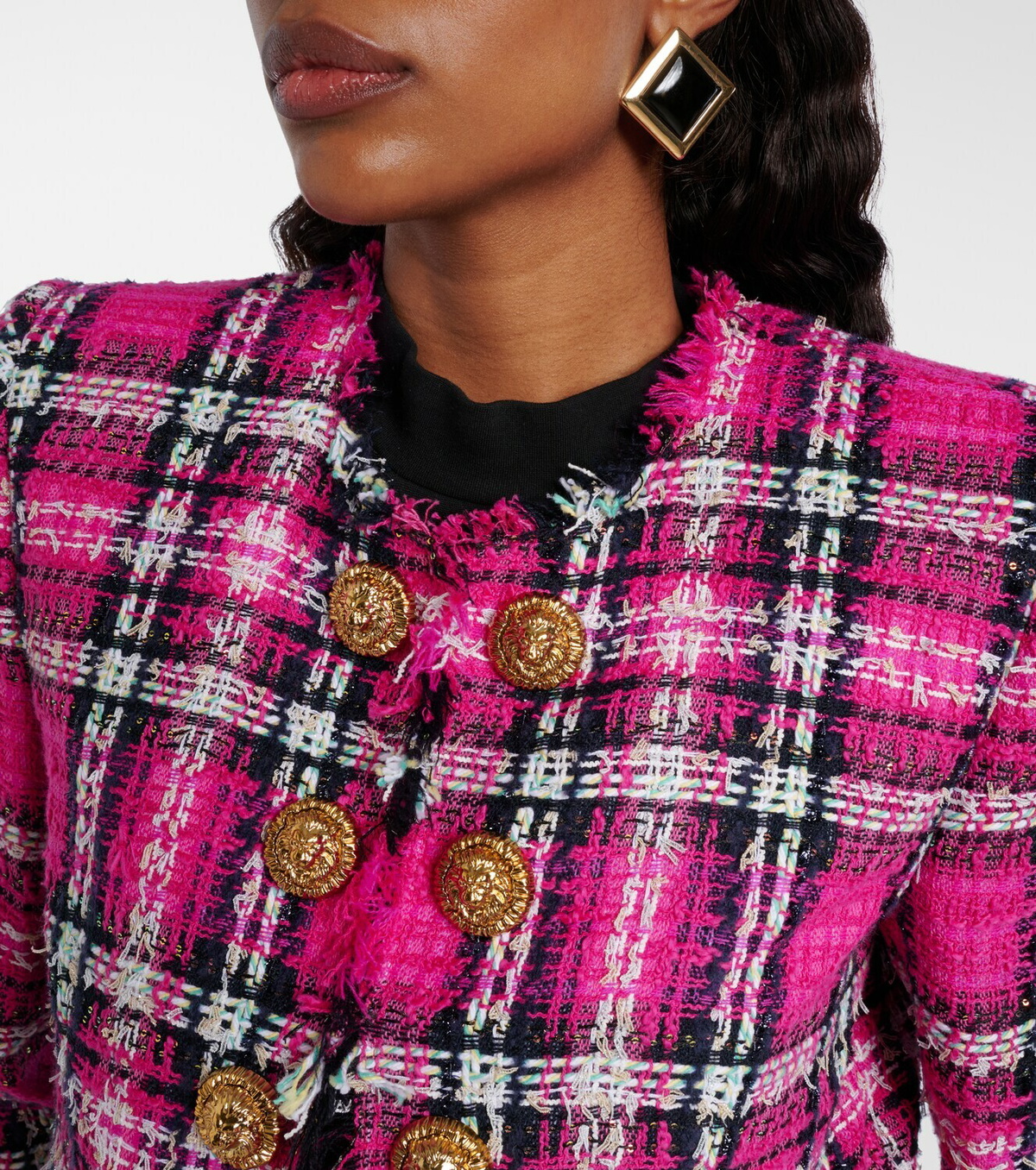 Balmain Checked cotton and wool-blend tweed jacket Balmain