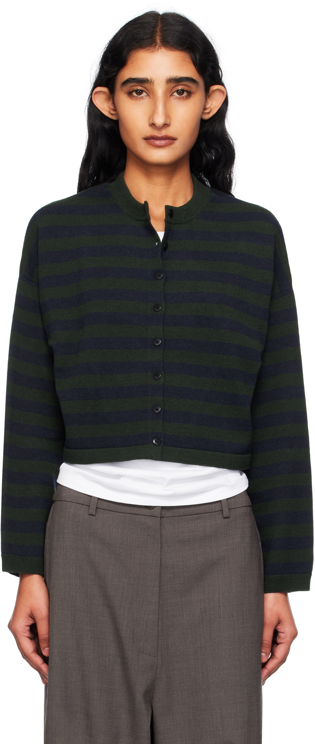 Cordera Green Merino Wool Striped Cardigan CORDERA