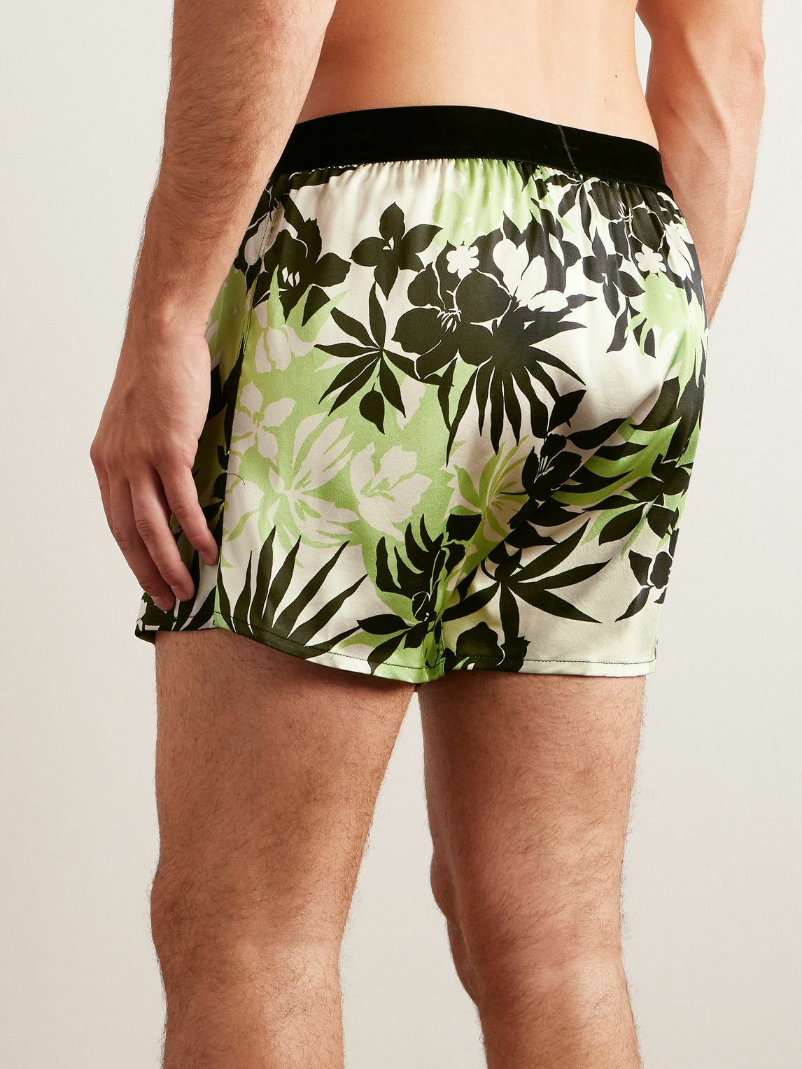 TOM FORD - Velvet-Trimmed Floral-Print Silk-Satin Boxer Shorts - Green ...
