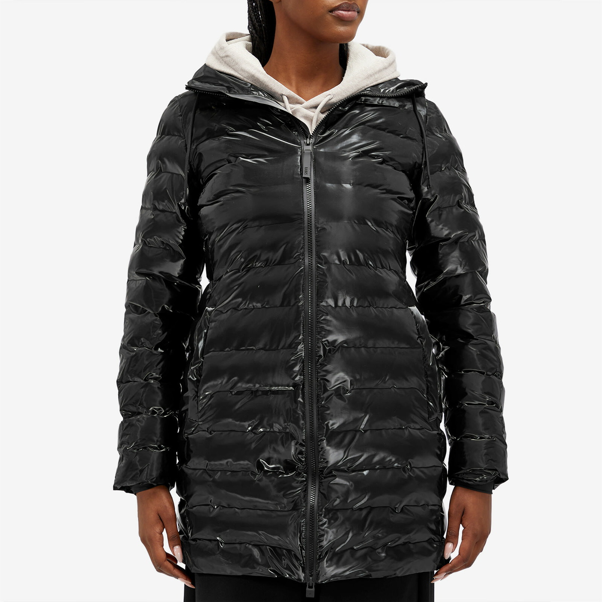 Rains Women's Lohja Long Curve Puffer Jacket in Night Rains