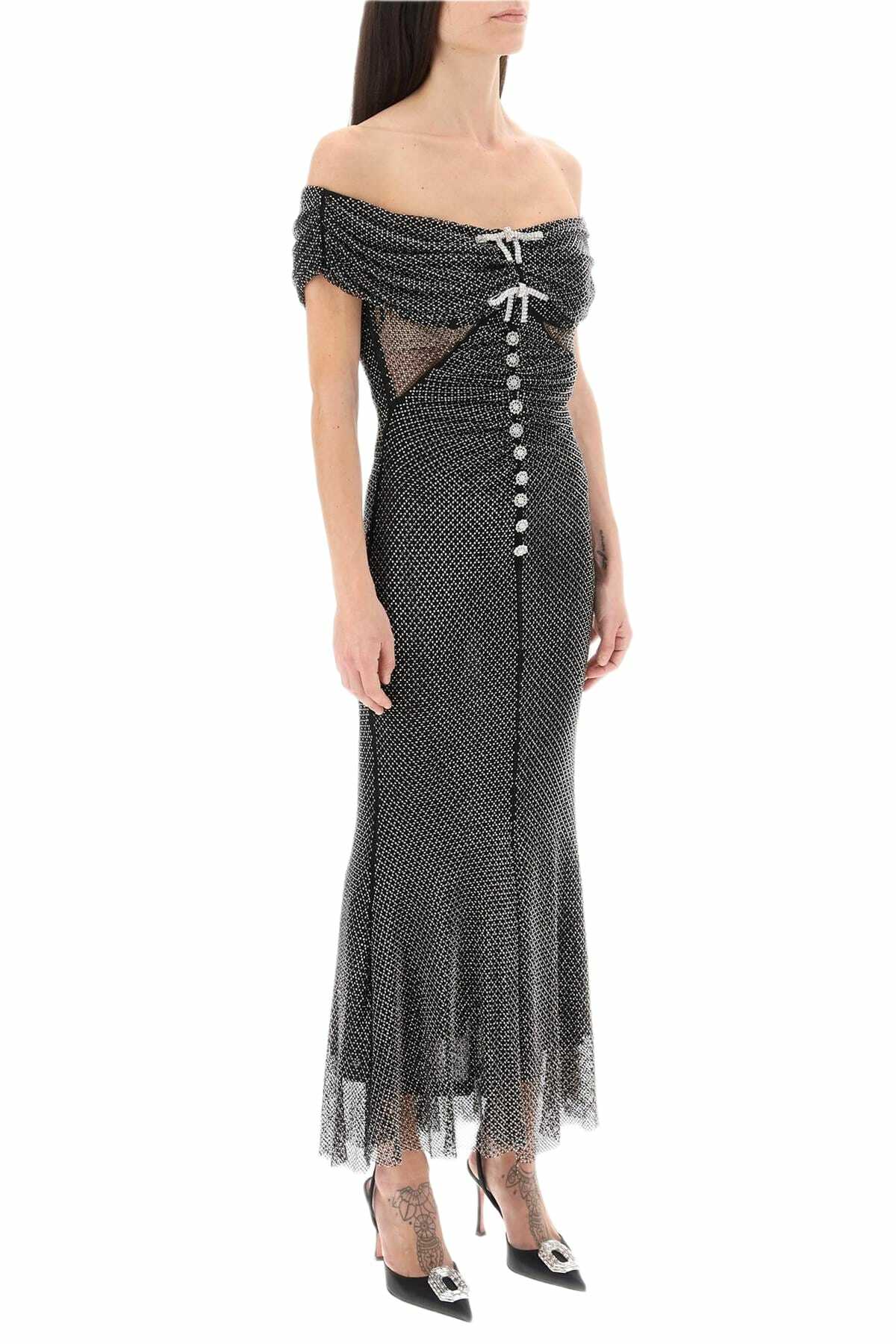 self-portrait Rhinestone-studded Fishnet Knit Dress Self-Portrait