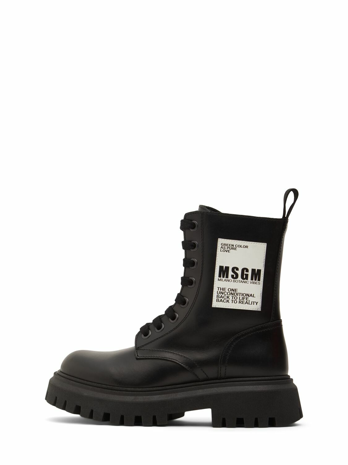 MSGM Leather Lace-up Combat Boots with logo MSGM
