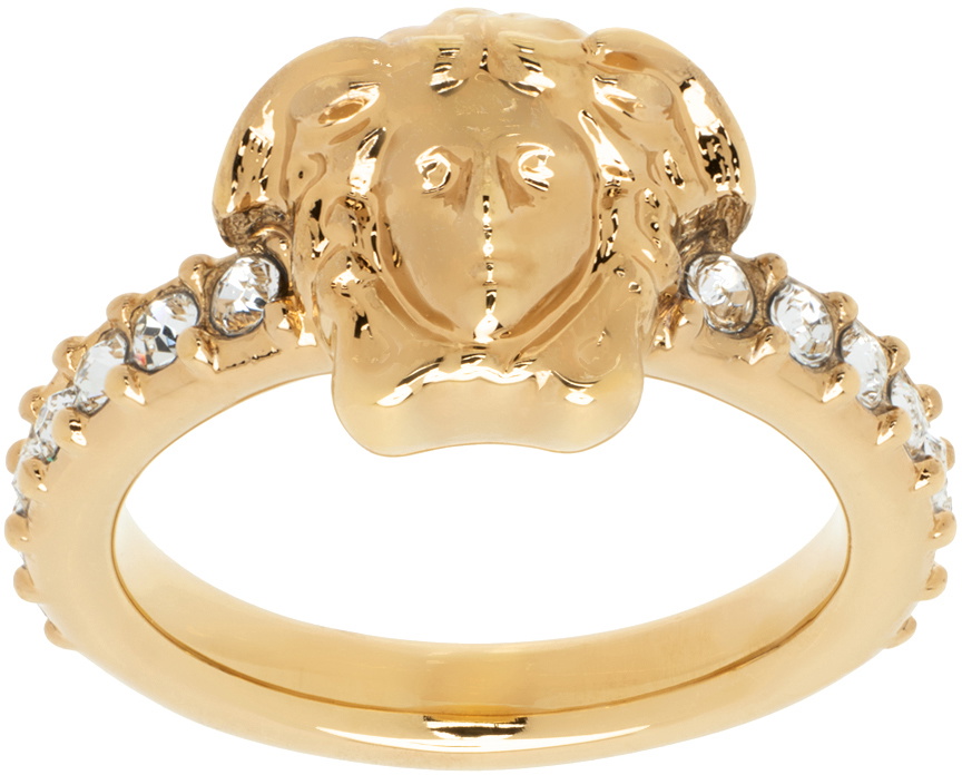 Versace Gold Crystal 'La Medusa' Ring Versace