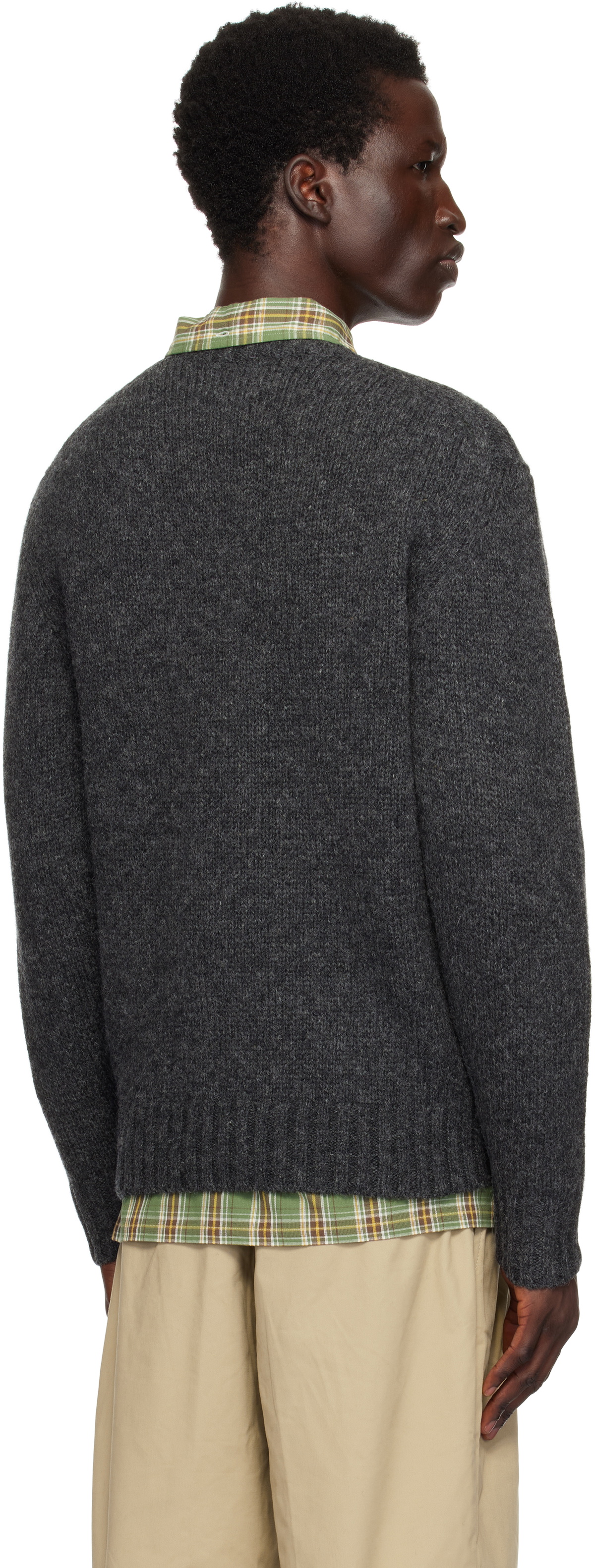 BEAMS PLUS Gray Crew Intarsia 3G Sweater Beams Plus