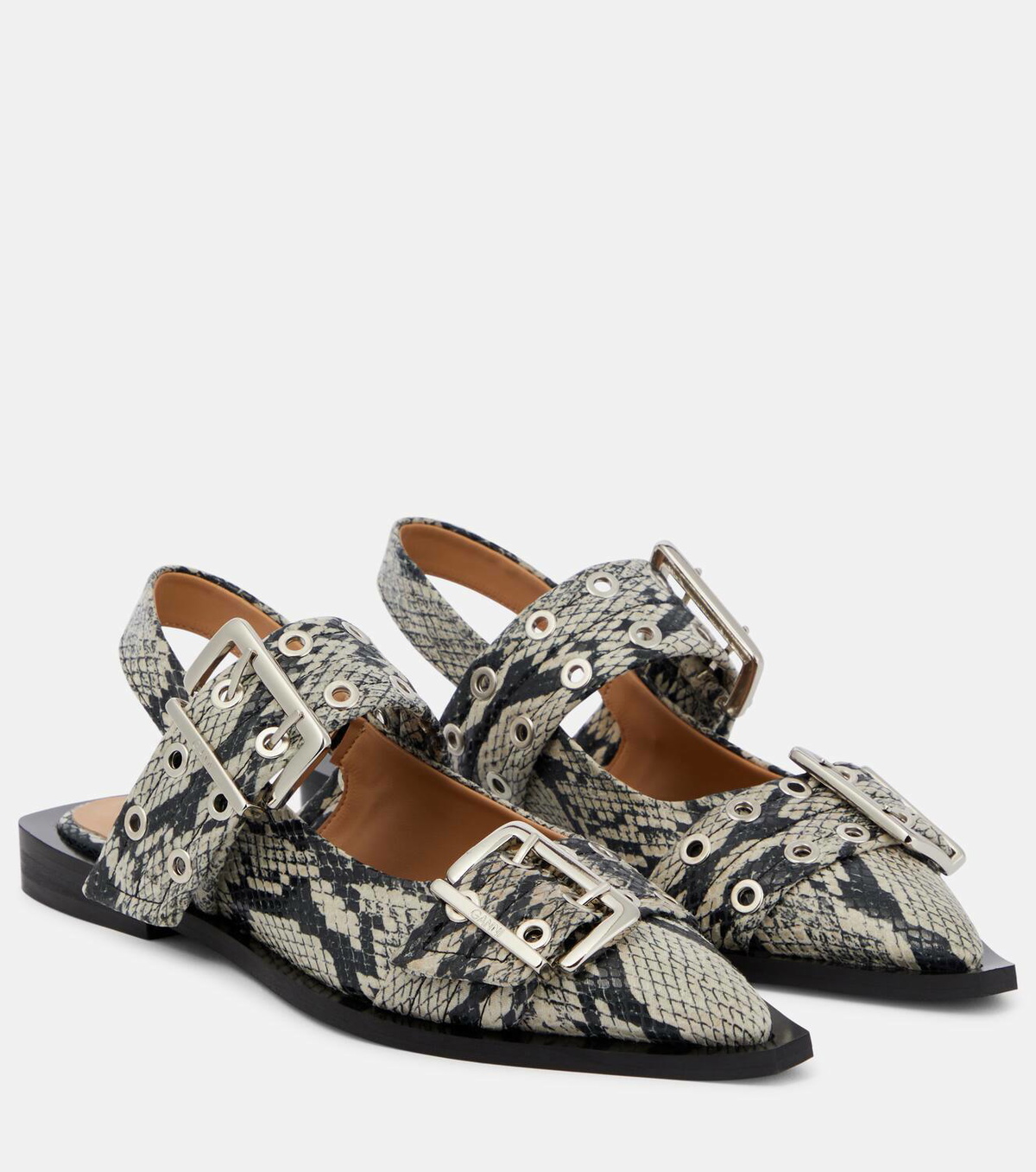 Ganni Printed faux-leather ballet flats GANNI