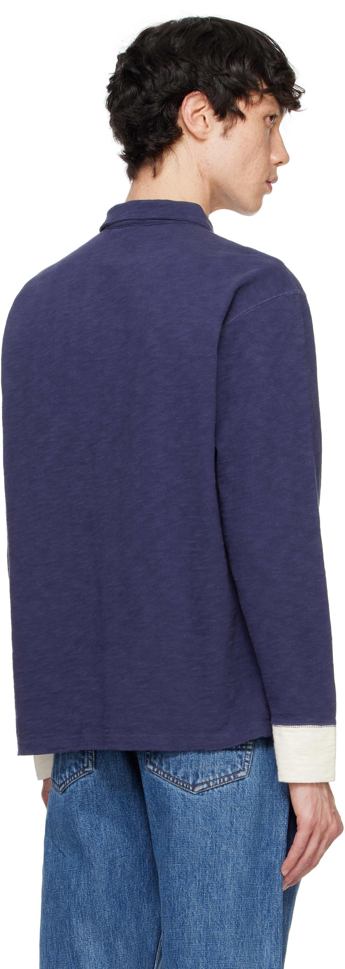 Drake's Navy Chevron Cotton Rugby Shirt Drake's