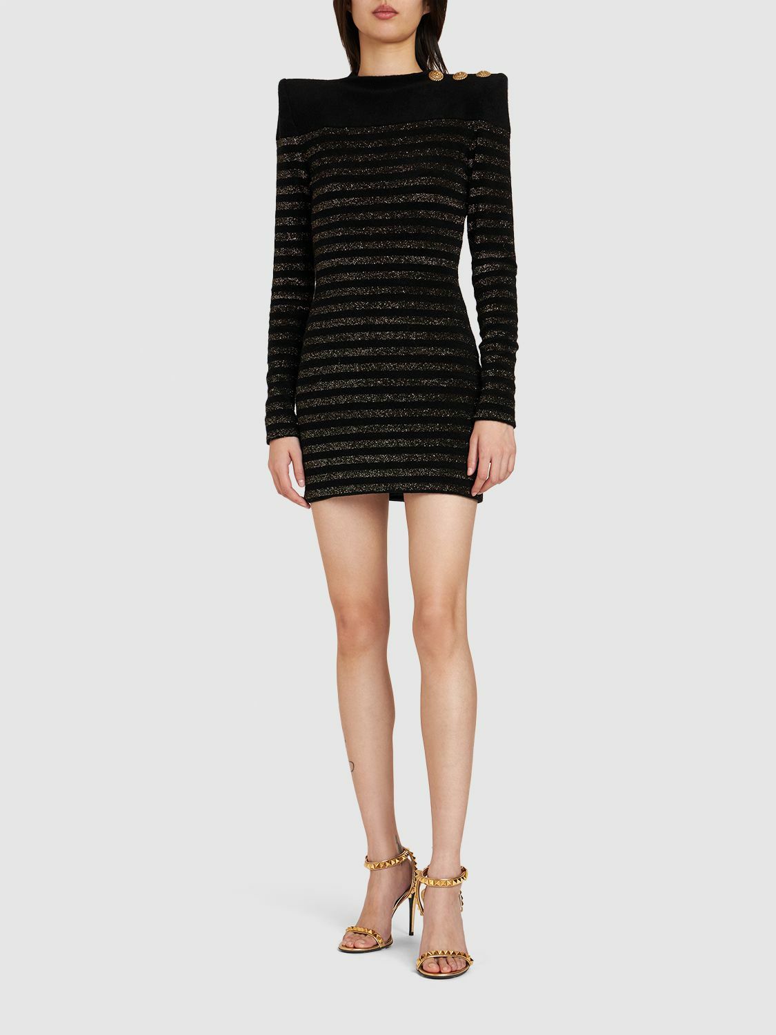 BALMAIN - Striped Lurex Knit Mini Dress Balmain