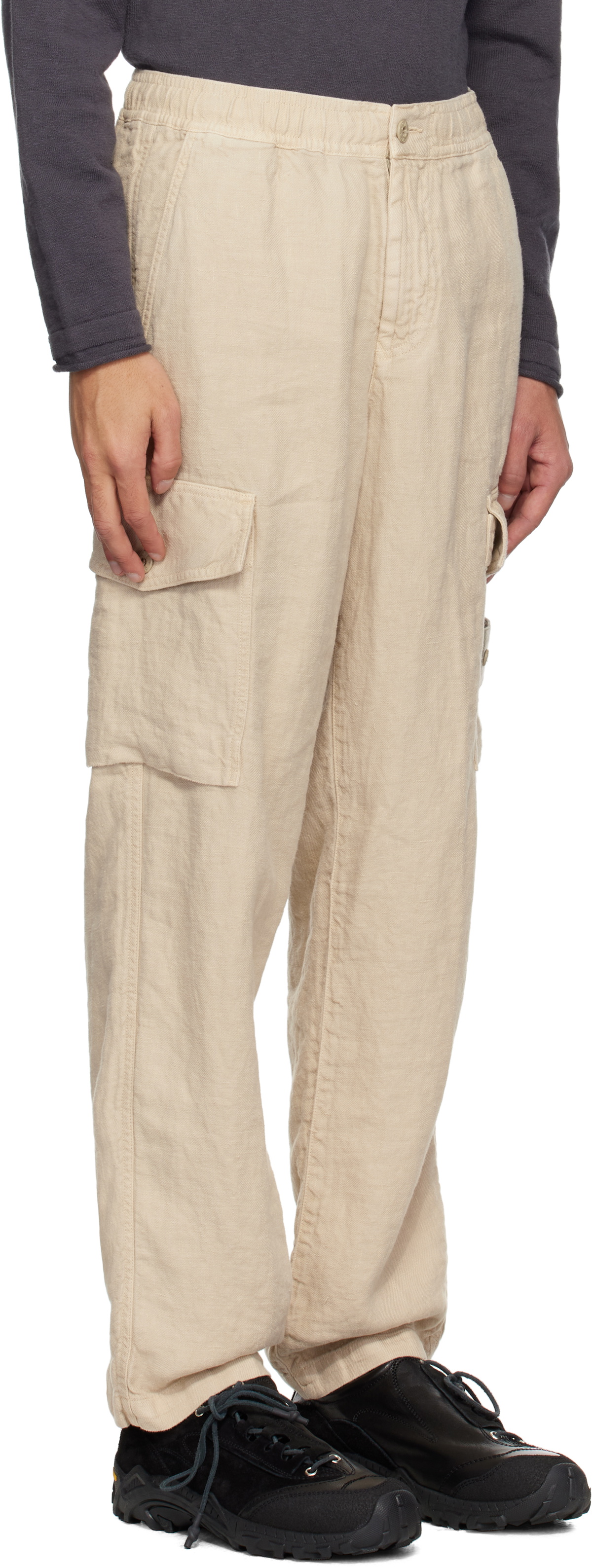 Stone Island Beige Diagonal Linen Cargo Pants Stone Island