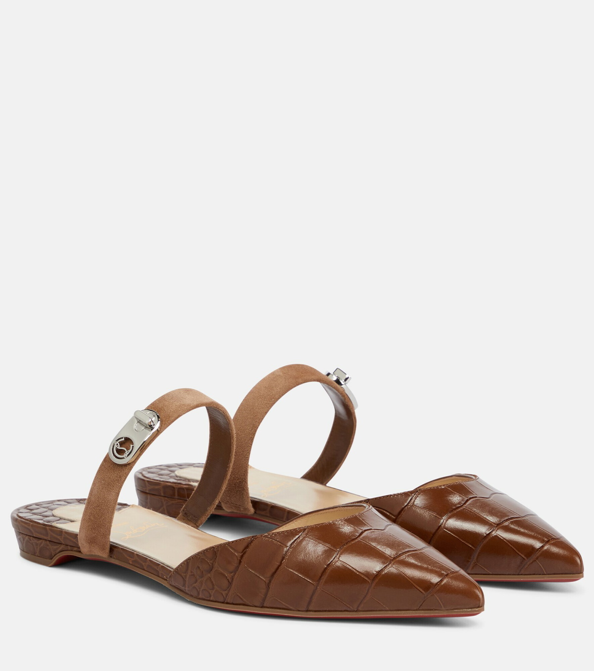 Christian Louboutin - Choc Lock croc-effect leather slippers Christian ...