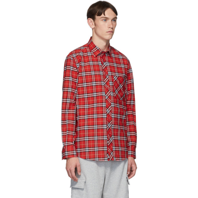 Burberry Red Check Classic Long Sleeve Shirt Burberry