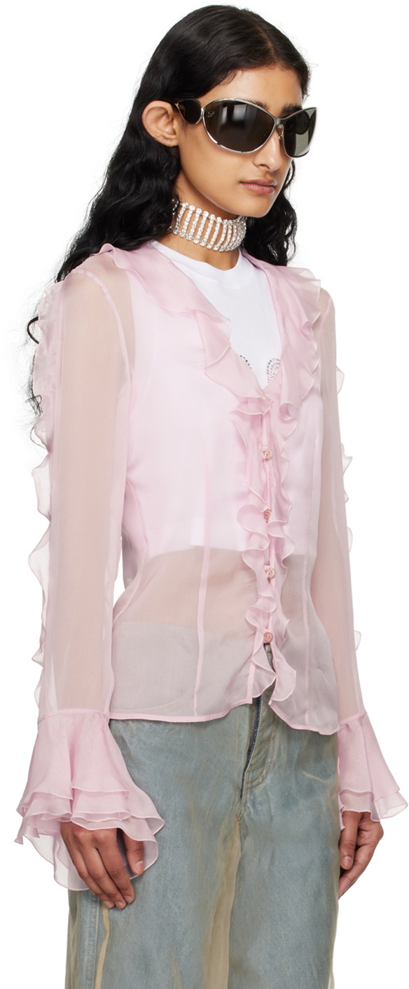 Blumarine Pink Ruffle Blouse Blumarine