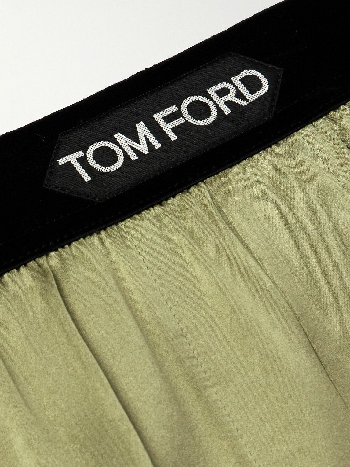 Tom Ford Velvet Trimmed Stretch Silk Satin Boxer Shorts Green Tom Ford