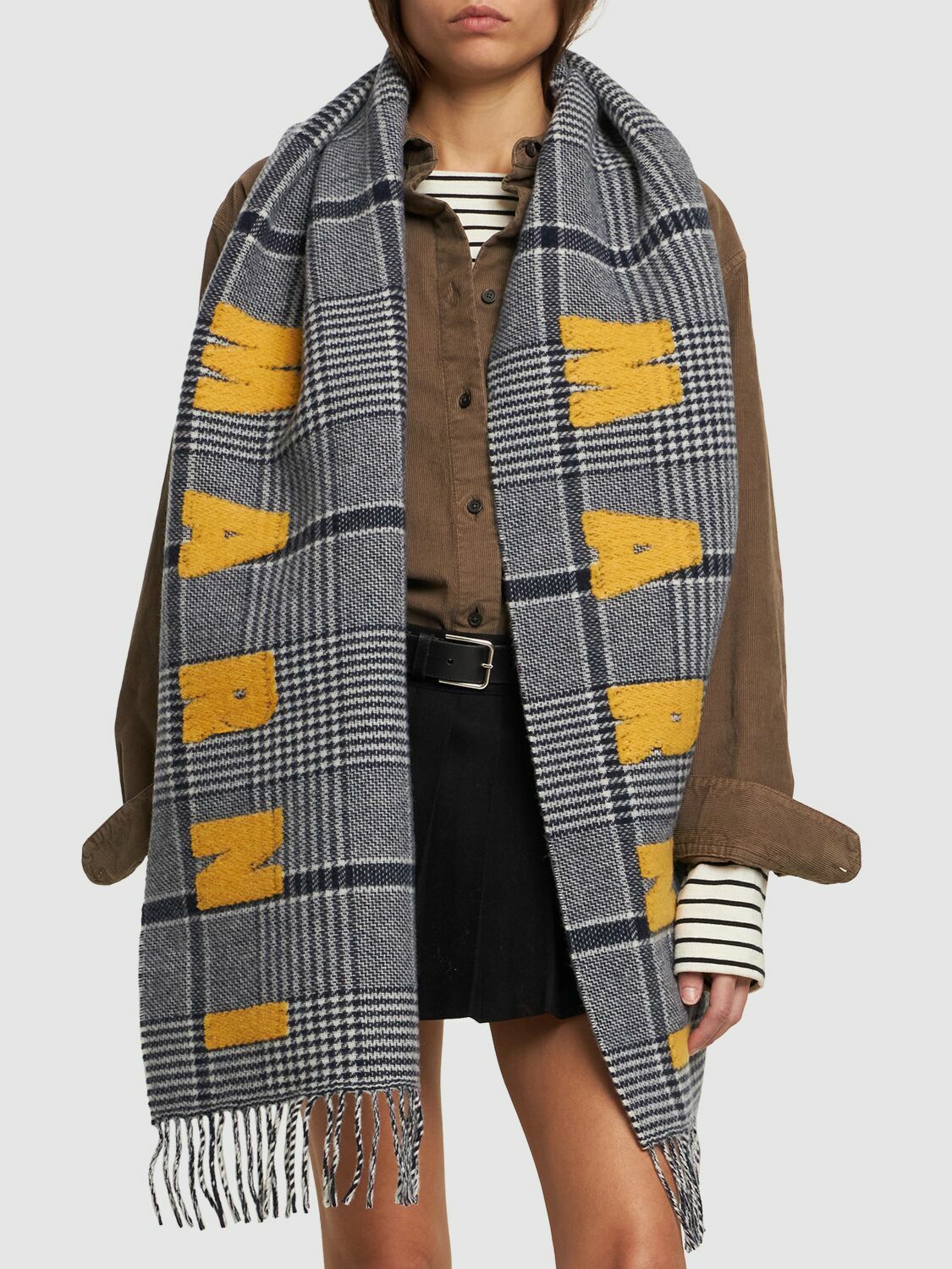 MARNI - Prince Of Wales Logo Wool Scarf Marni