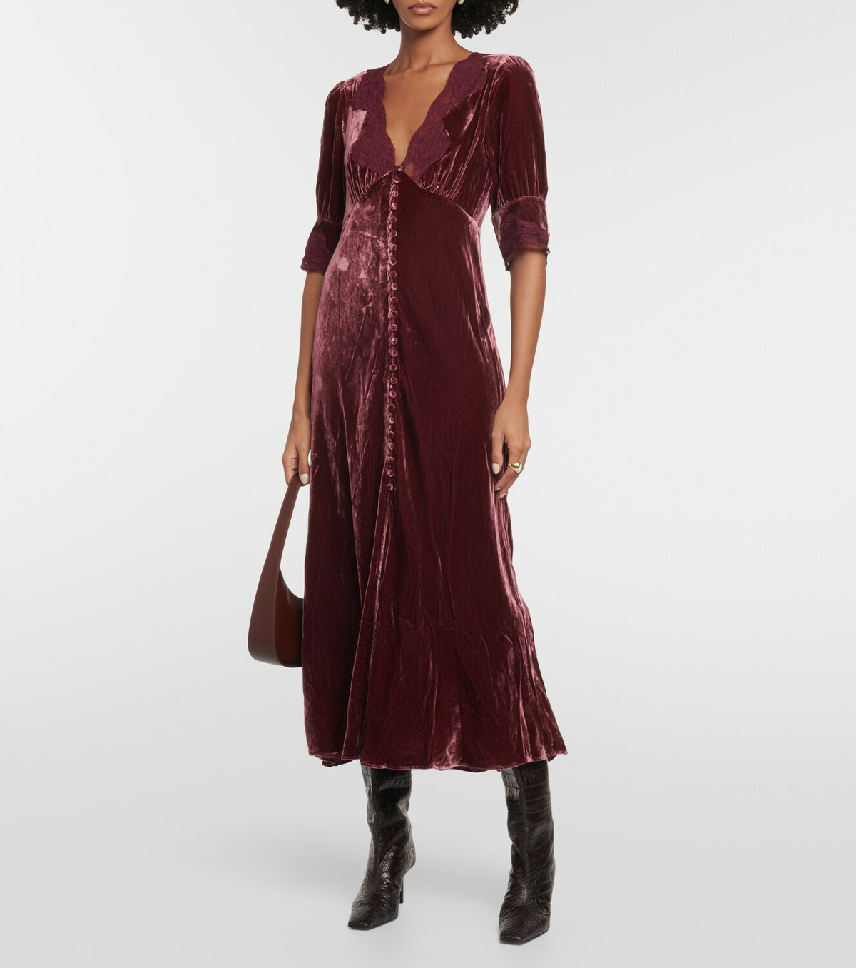Rixo Lace-trimmed velvet maxi dress Rixo
