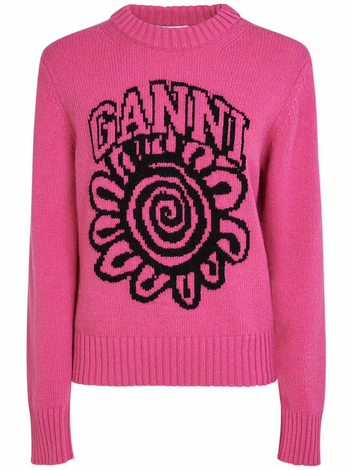 GANNI - Flower Logo Intarsia Wool Blend Sweater GANNI