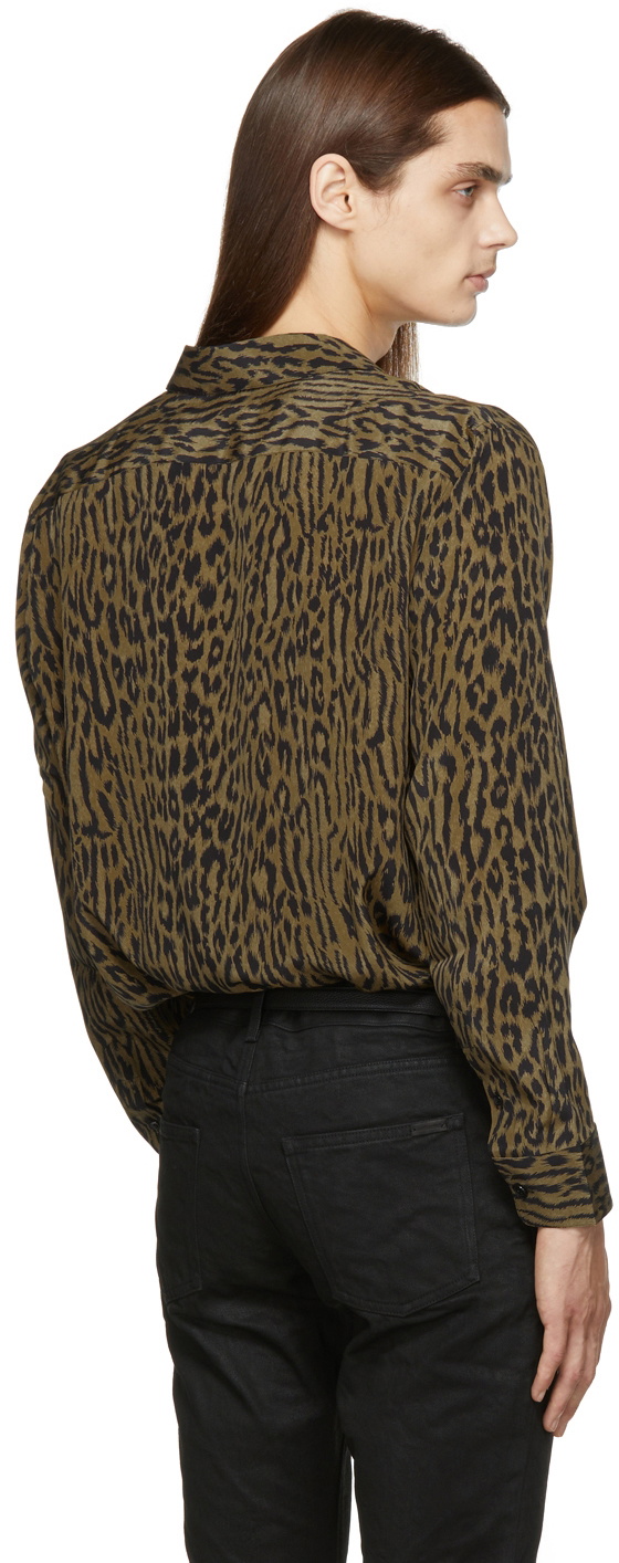 Saint Laurent Beige & Black Silk Leopard Print Shirt Saint Laurent