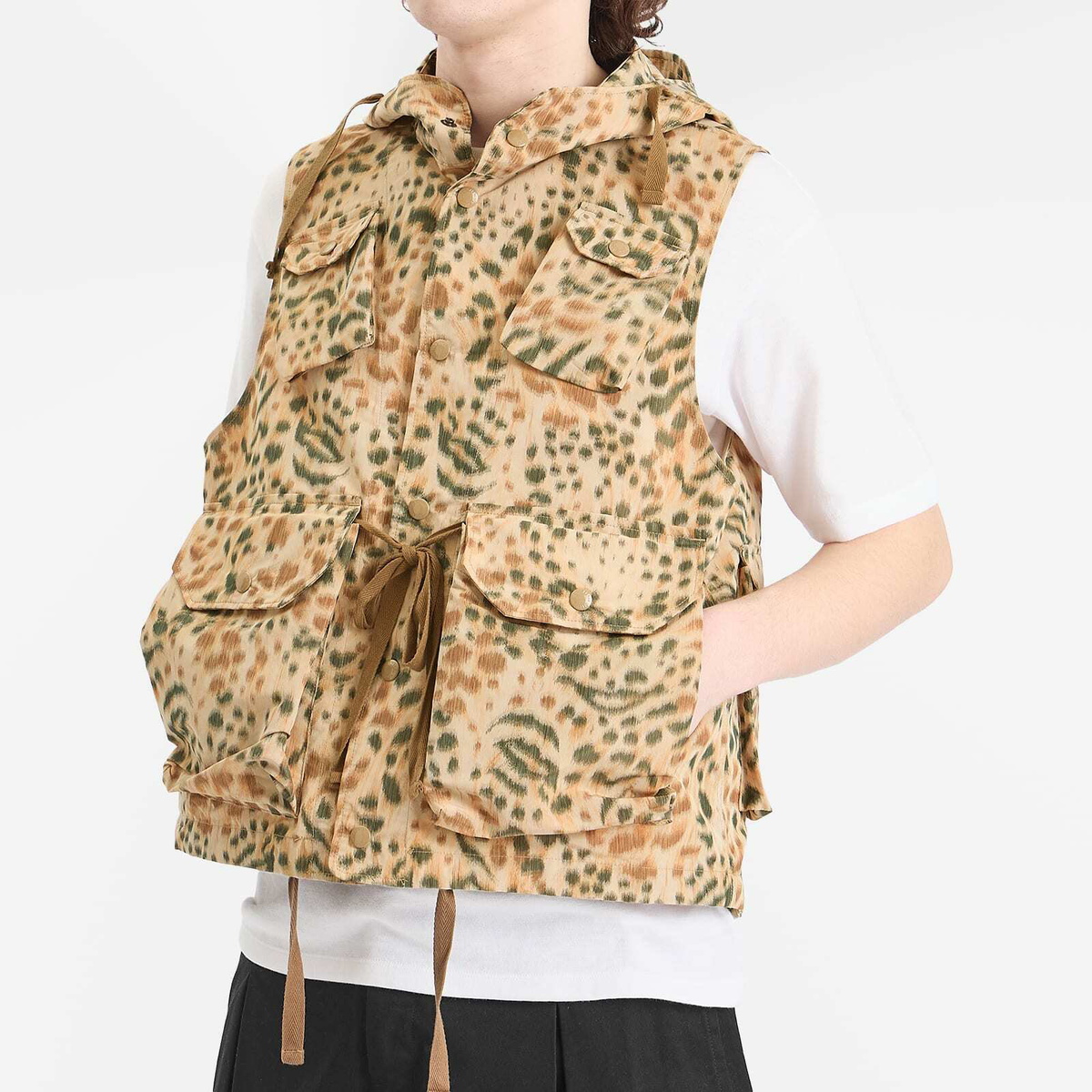 Engineered Garments Men's Field Vest in Brown Leopard Print Engineered Garments