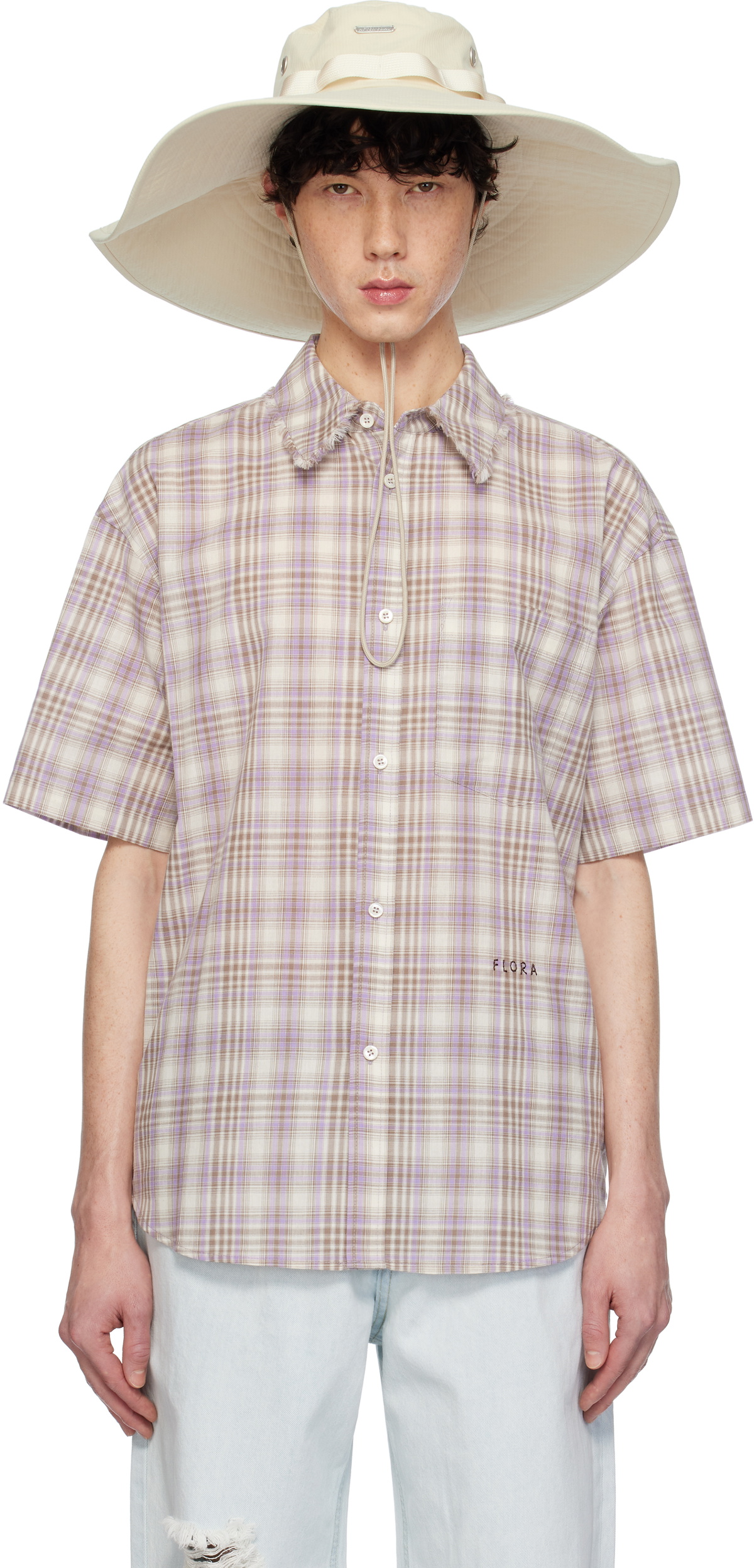 AFTER PRAY Off-White & Purple Madras Check Half Shirt AFTER PRAY