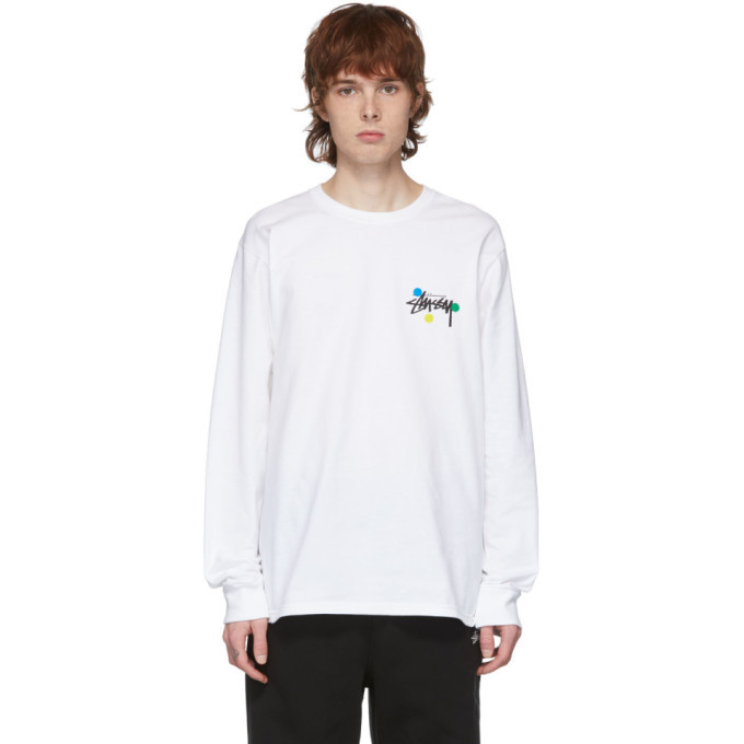 Stussy White Dot Collage Long Sleeve T-Shirt Stussy