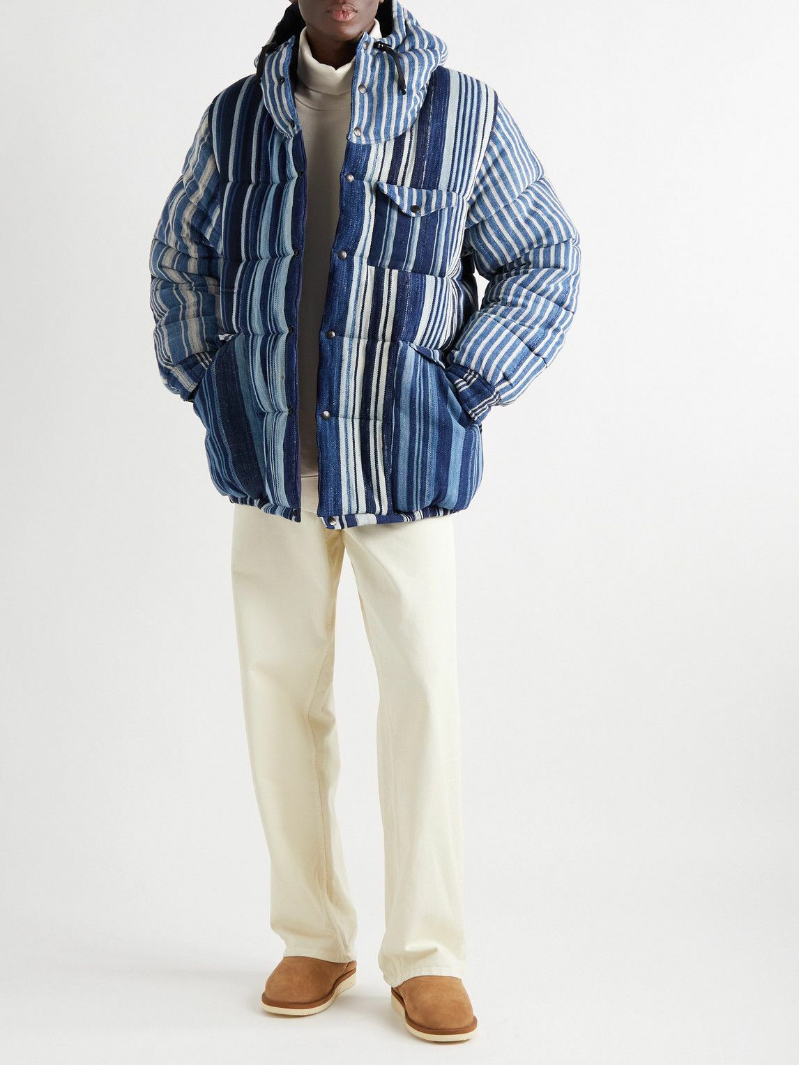 Monitaly - Padded Quilted Striped Denim Parka - Blue Monitaly