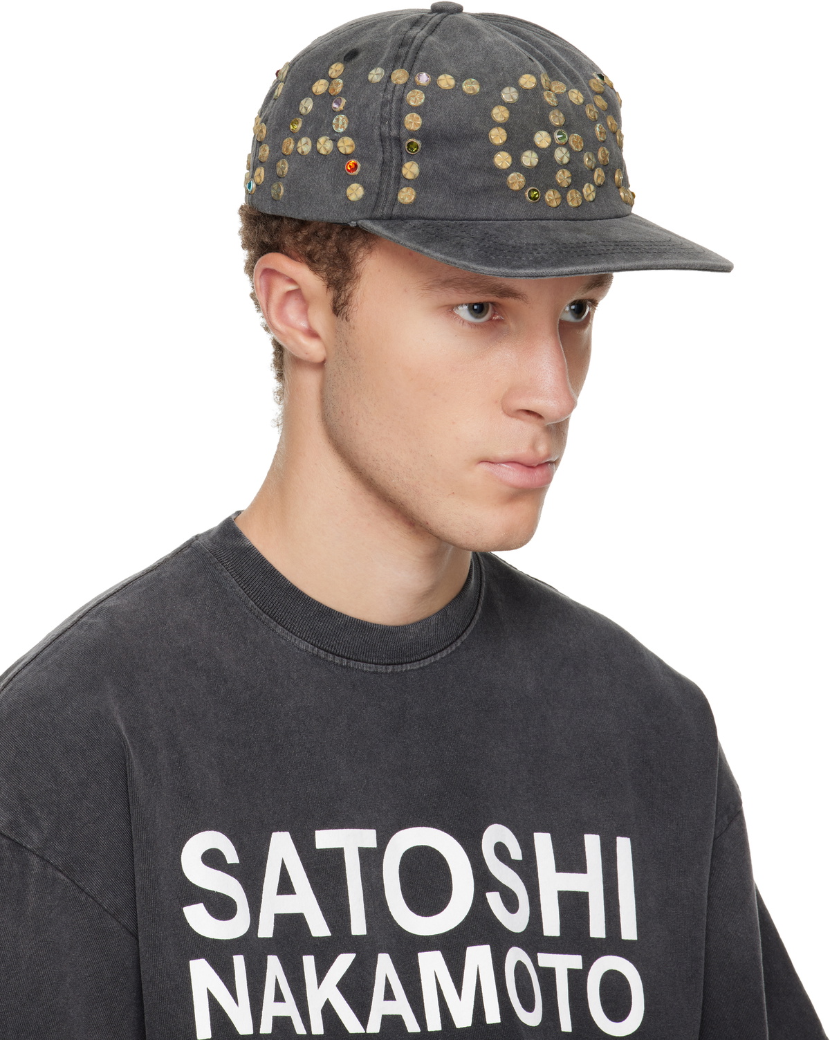 Satoshi Nakamoto Black Studded Wrap Around Cap Satoshi Nakamoto