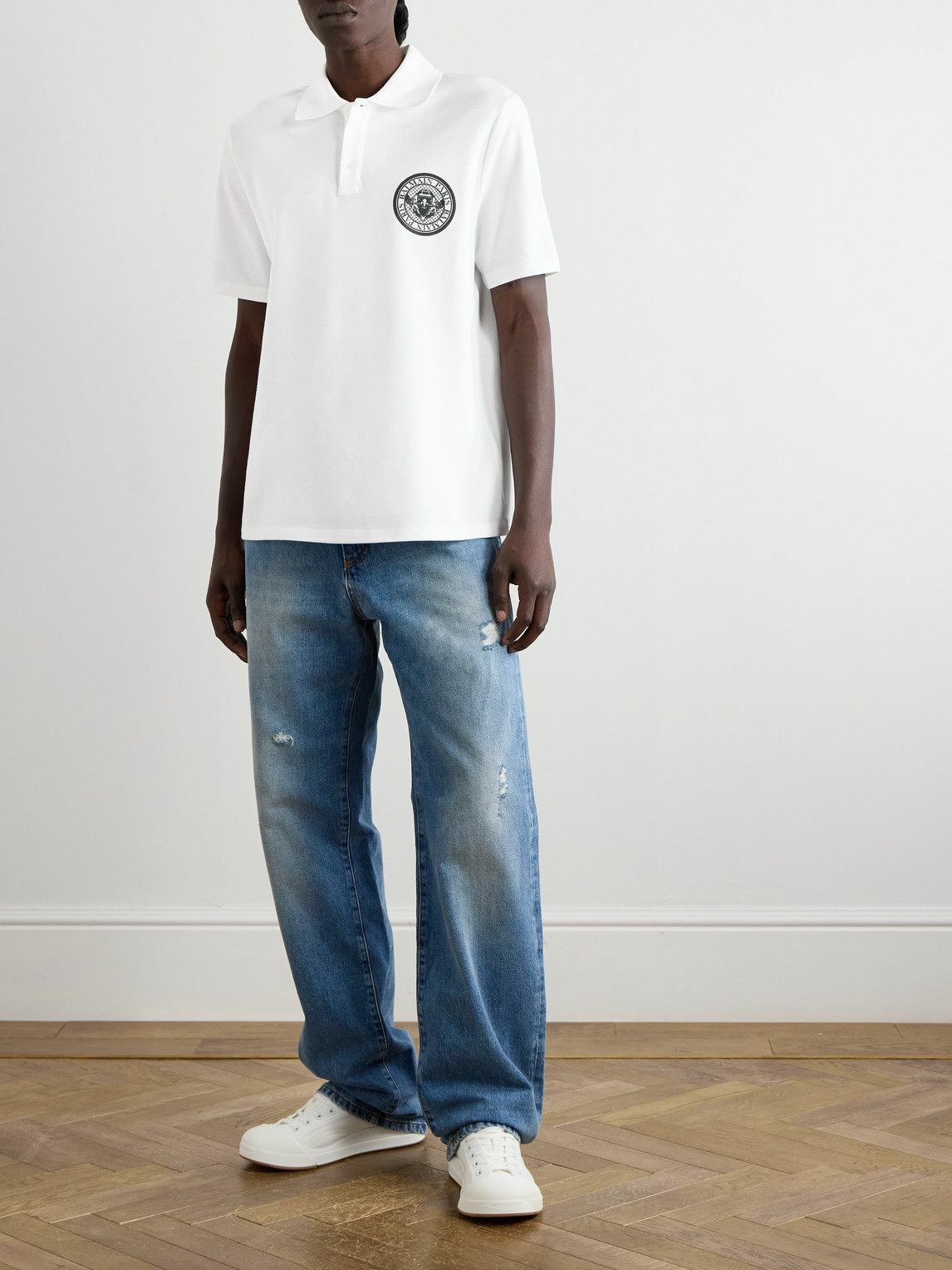 Balmain - Logo-Print Cotton-Piqué Polo Shirt - White Balmain