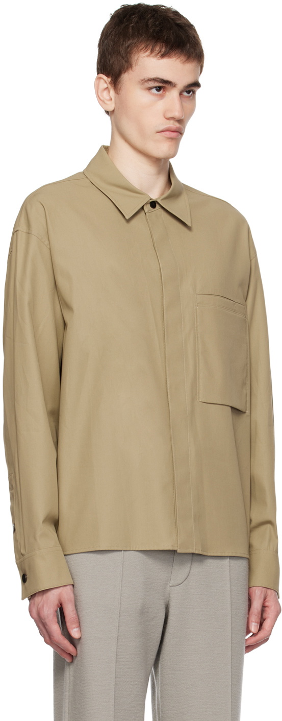 Solid Homme Beige Hidden Button Shirt Solid Homme