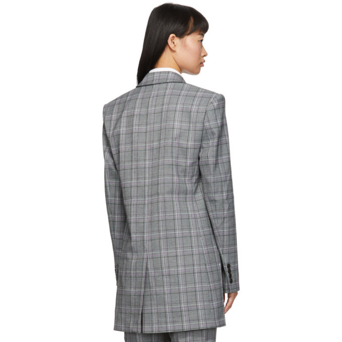 Tibi Grey Check James Menswear Long Blazer Tibi